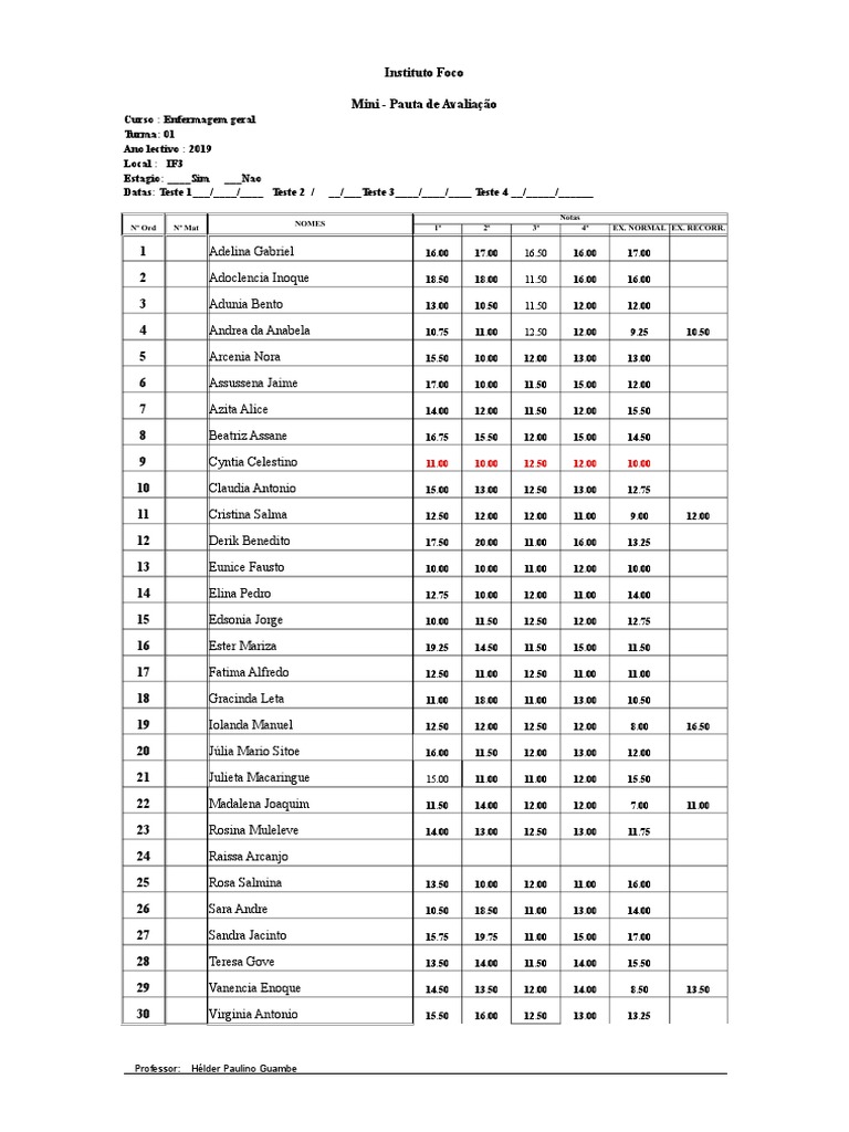 Mini Pauta Enf. Geral-1-Matola - Modelo Geral | PDF | Esportes