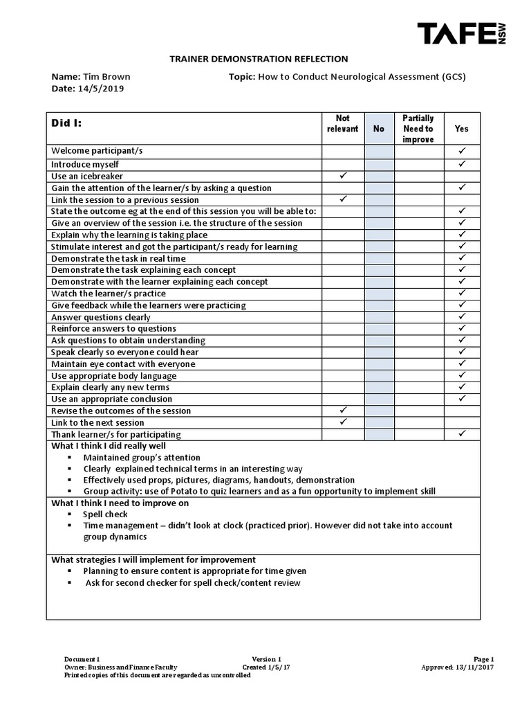 Trainer Demonstration Reflection GCS | PDF | Pedagogy | Psychology