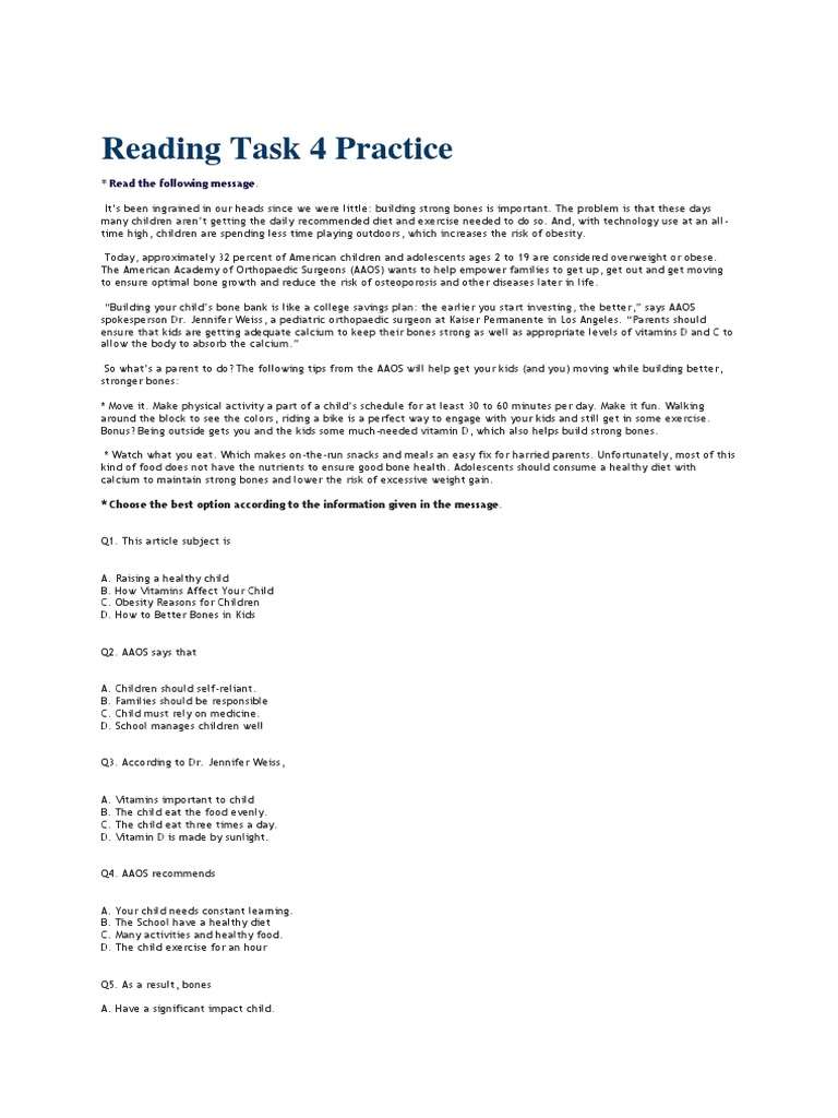 CELPIP Reading Task 4 Practice | PDF | Vitamin D | Obesity