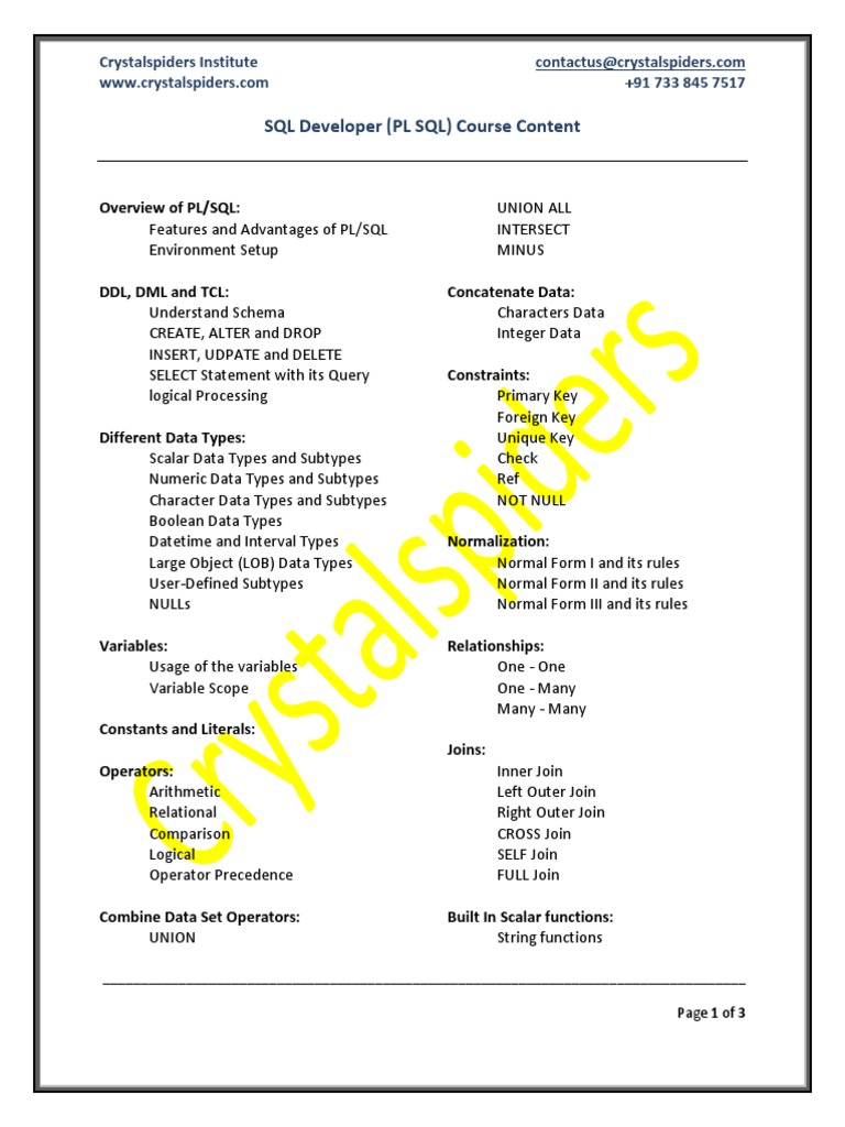 SQL Developer (PL SQL) Course Content | PDF | Pl/Sql | Subroutine