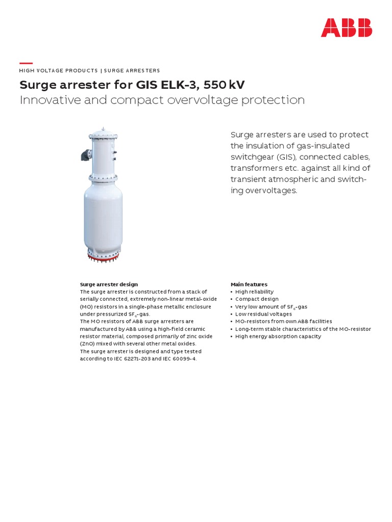 Surge Arrester For GIS ELK-3, 550 KV: Innovative and Compact ...
