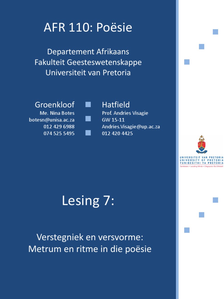 Metrum & Ritme & NP Van Wyk Louw - Vroegherfs | PDF