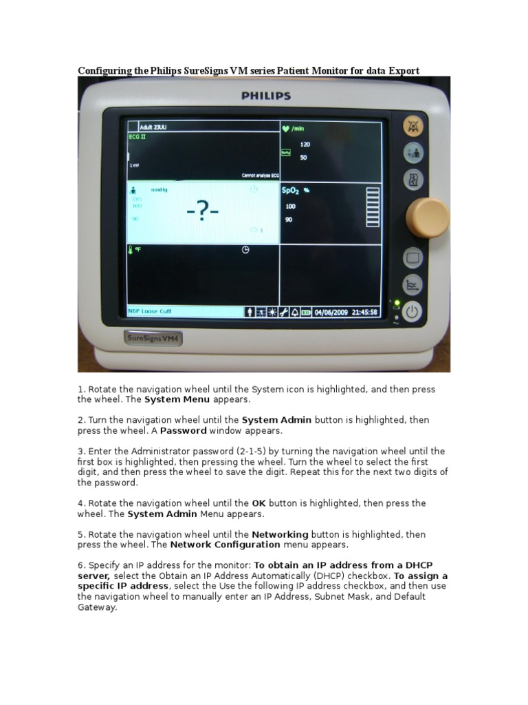 Configuring The Philips SureSigns VM Series Patient Monitor For Data ...