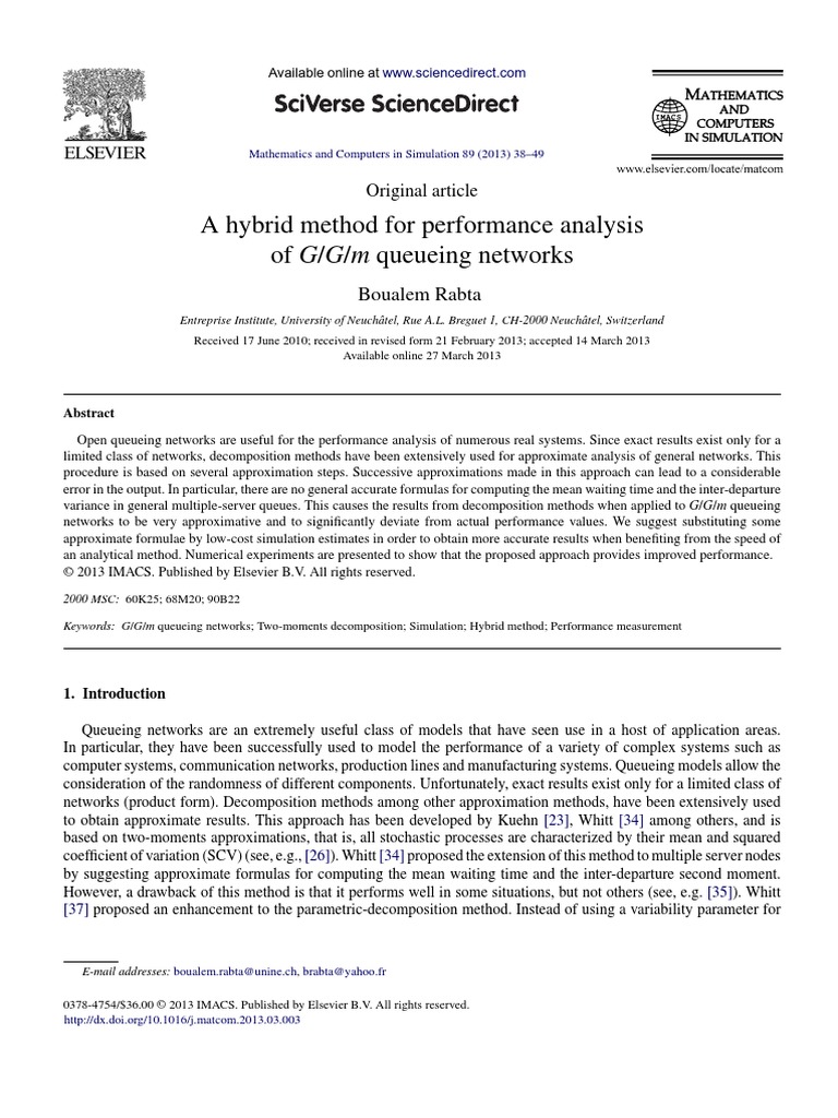 A Hybrid Method For Performance Analysis of Queueing Networks | PDF | Stochastic Process ...