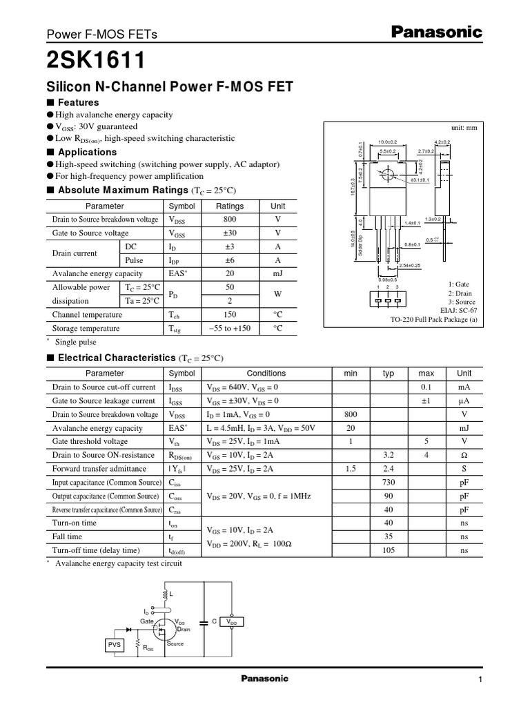 Silicon N-Channel Power F-MOS FET | PDF | Field Effect Transistor ...
