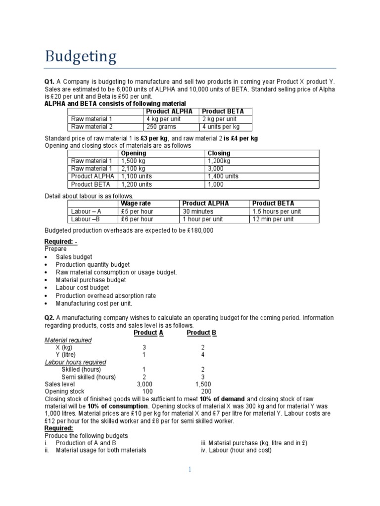 Budgeting Questions | PDF | Inventory | Expense