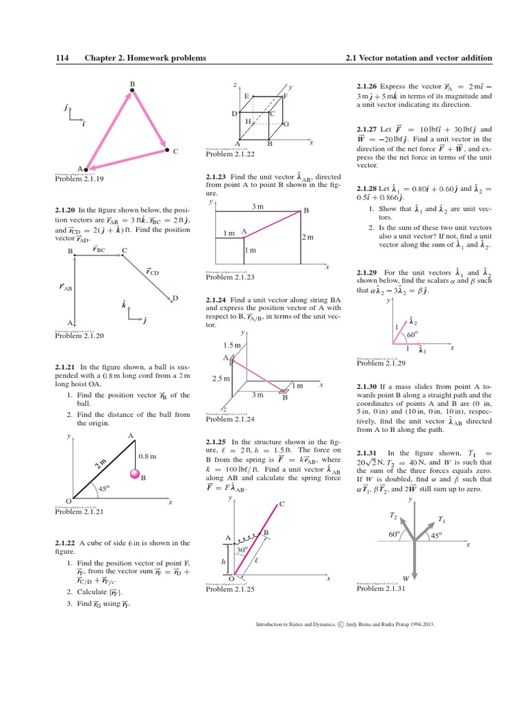 114 Chapter 2. Homework Problems 2.1 Vector Notation and Vector Addition | PDF | Euclidean ...