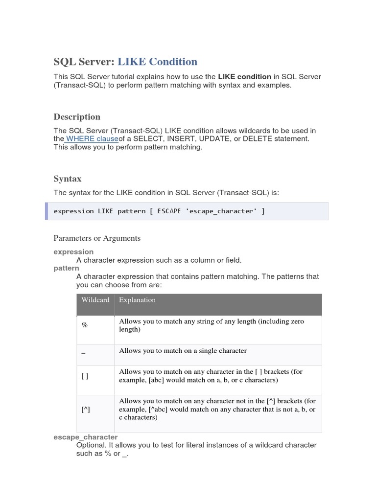 Chek Like SQL Server | PDF | Sql | Databases