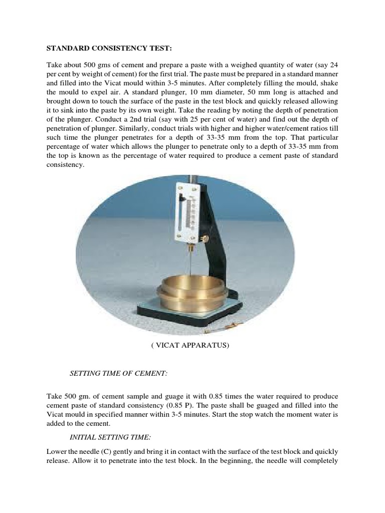 Standard Consistency Test:: Setting Time of Cement | PDF | Plaster ...
