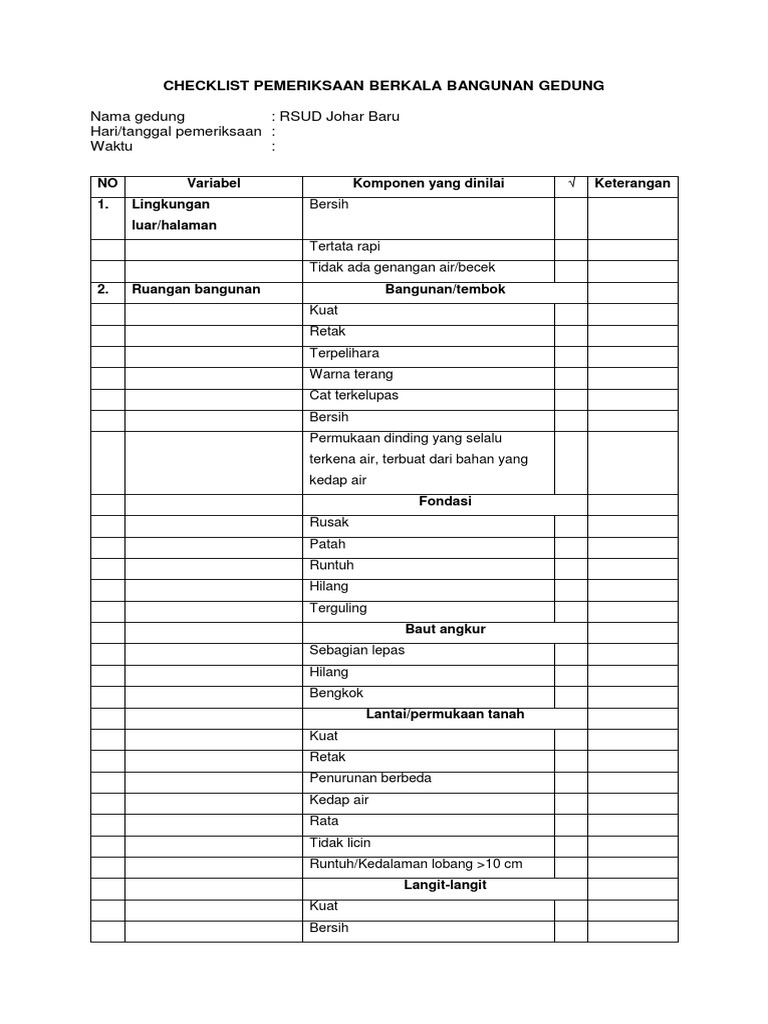 Checklist Pemeriksaan Berkala Bangunan Gedung | PDF