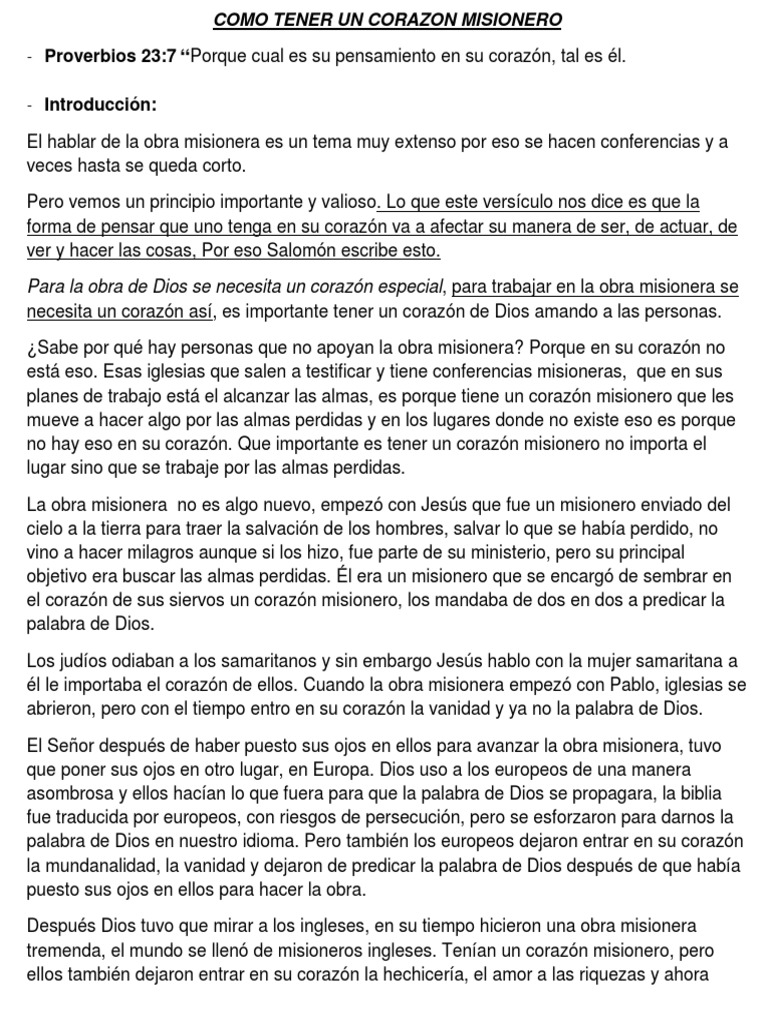 Cómo Cultivar un Corazón Misionero | PDF | Misionero | Jesús