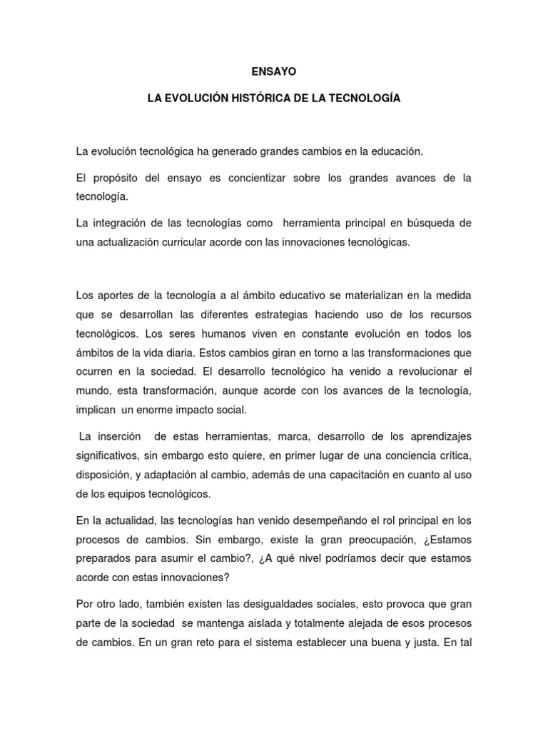 Ensayo La Evolución Histórica De La Tecnología | Evolución | Tecnología