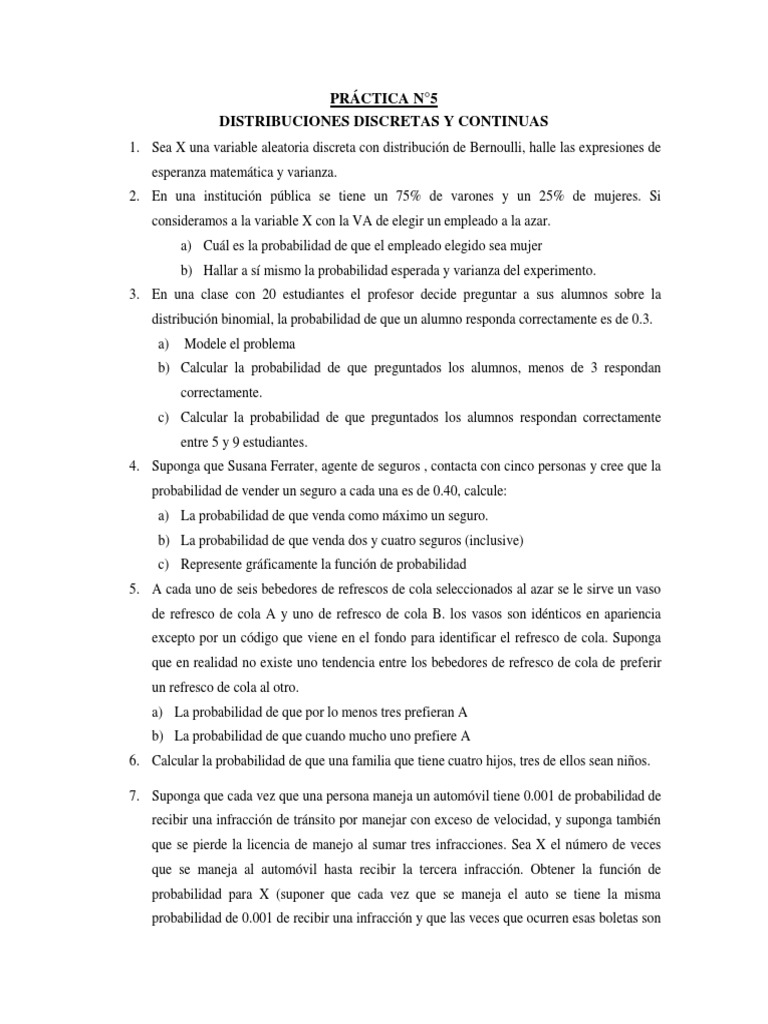 Practica 5 Va Casos Especiales | PDF | Probabilidad | Variable aleatoria