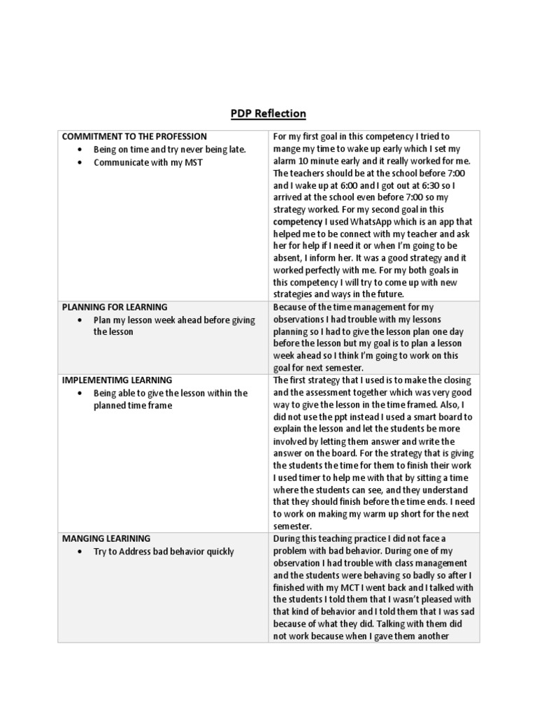 PDP Reflection | PDF | Education Theory | Psychotherapy