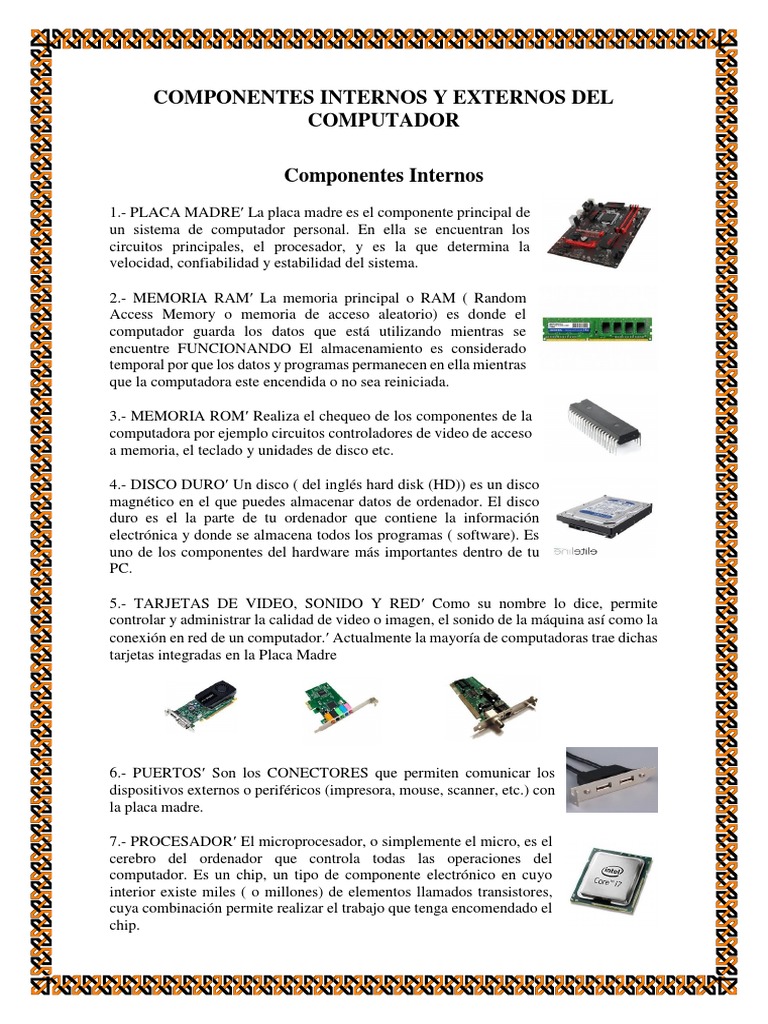 Componentes Internos y Externos Del Computador | PDF | Hardware de la ...