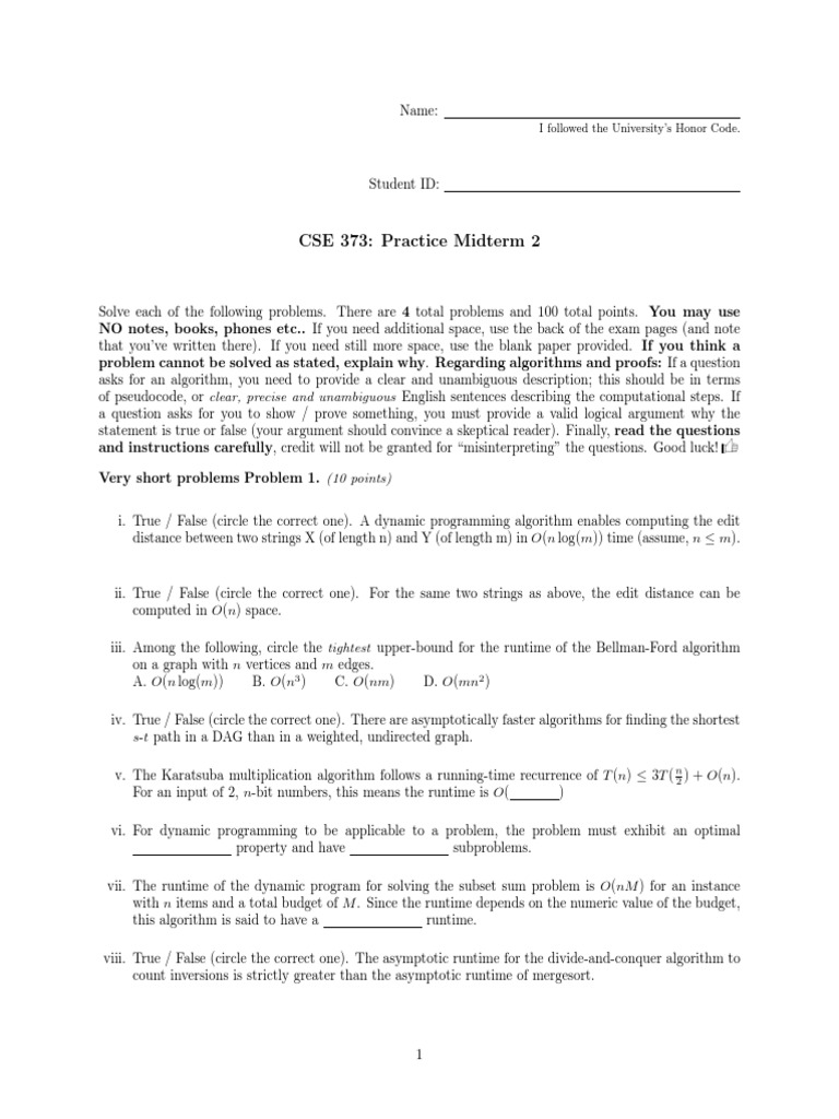 CSE 373: Practice Midterm 2: I Followed The University's Honor Code | PDF | Theoretical Computer ...