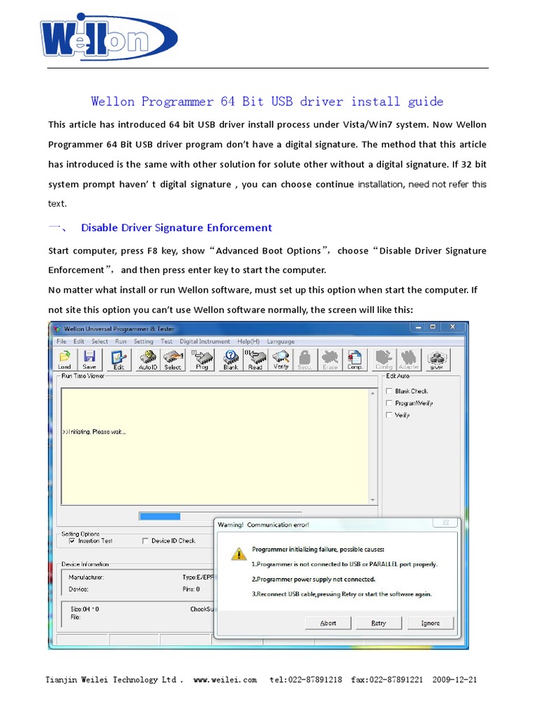 Wellon Programmer 64 Bit USB driver install guide: 一、 Disable Driver Signature Enforcement ...