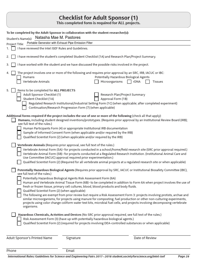 Checklist For Adult Sponsor (1) : Natasha Mae M. Pastores | PDF ...