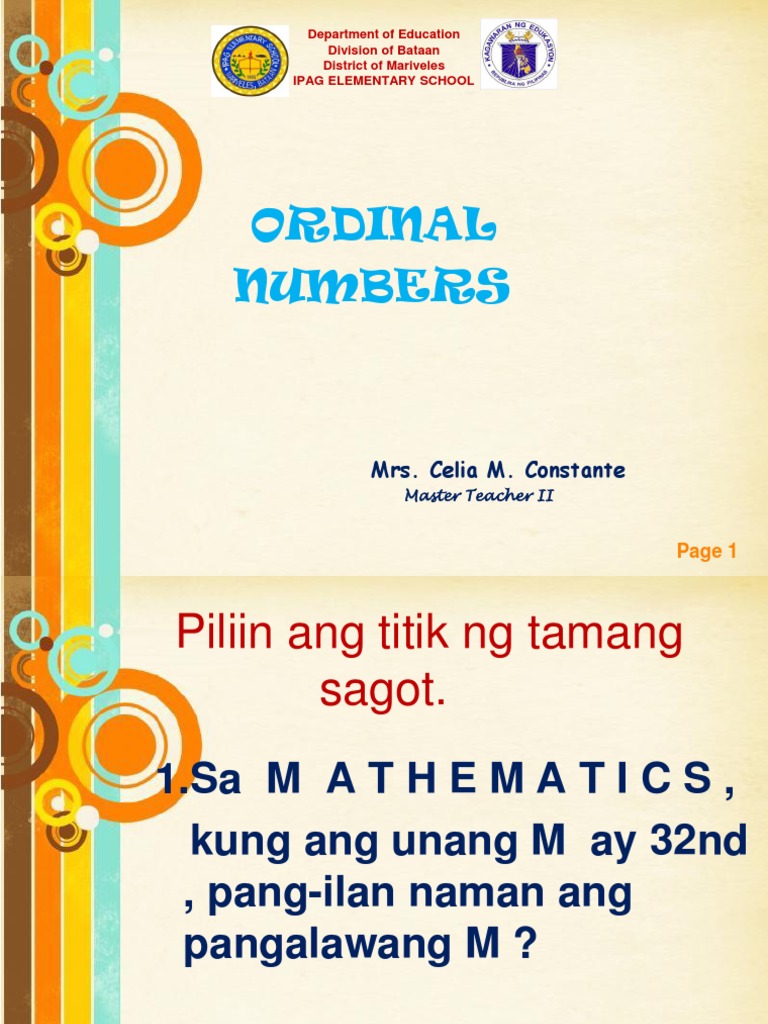 Ordinal Numbers Evaluation | PDF