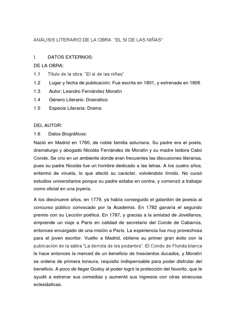 Análisis de "El sí de las niñas" | PDF
