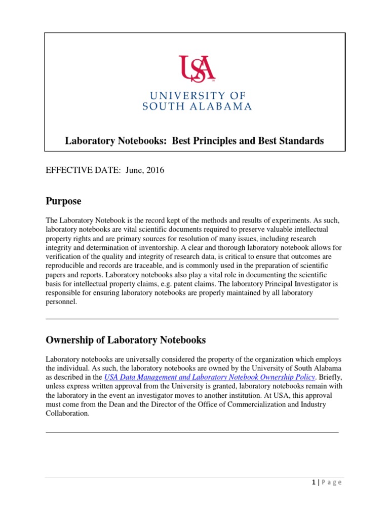 Laboratory Notebooks: Best Principles and Best Standards: EFFECTIVE ...