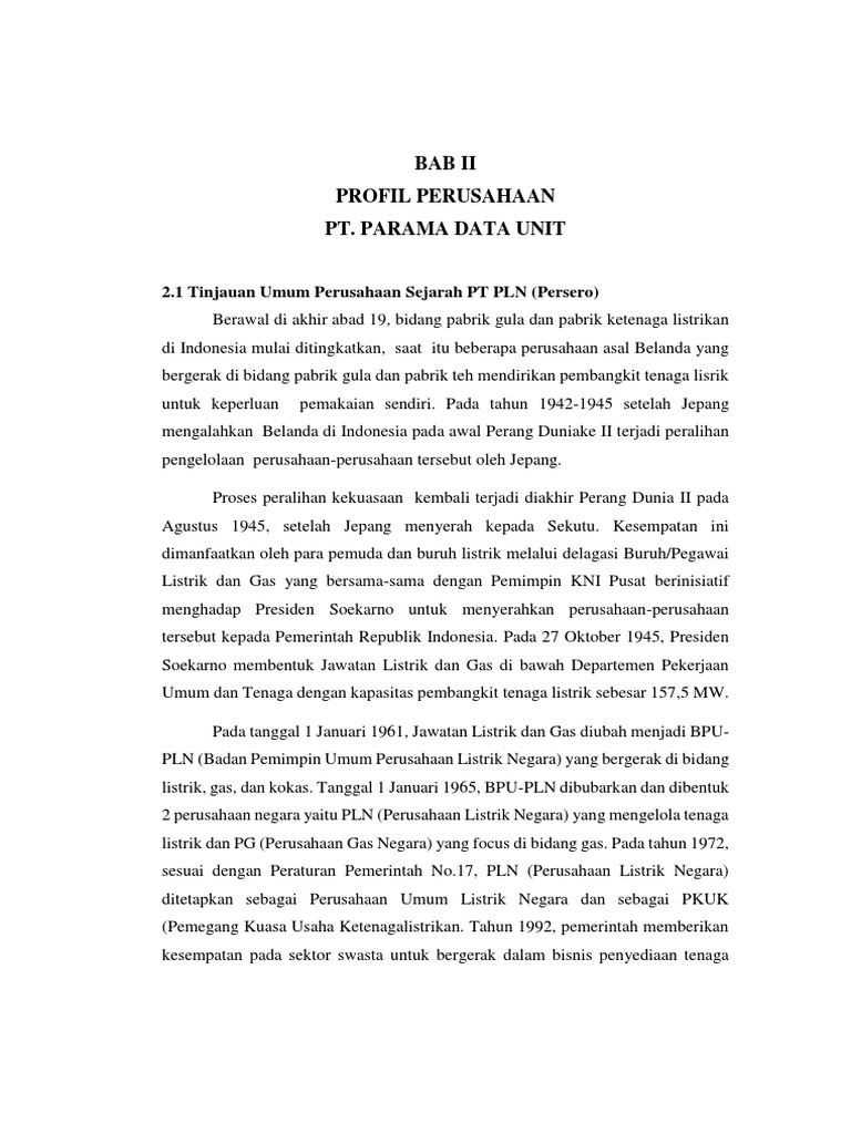 Bab II Profil PLN (Persero) | PDF