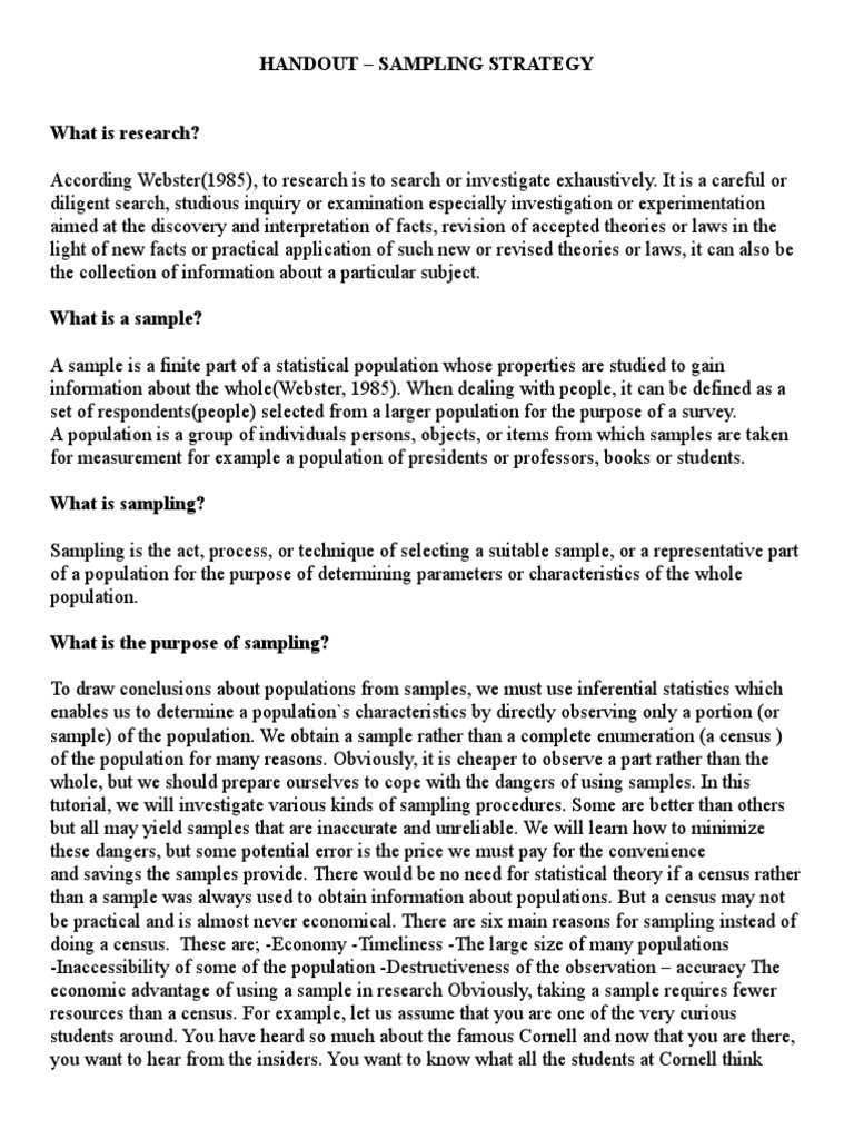 Handout - Sampling Strategy | PDF | Sampling (Statistics) | Confidence ...
