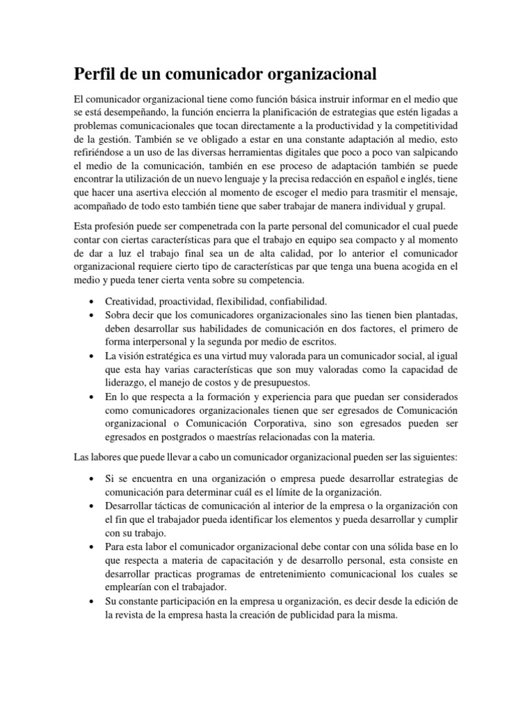 Perfil del Comunicador Organizacional | PDF | Comunicación | Liderazgo