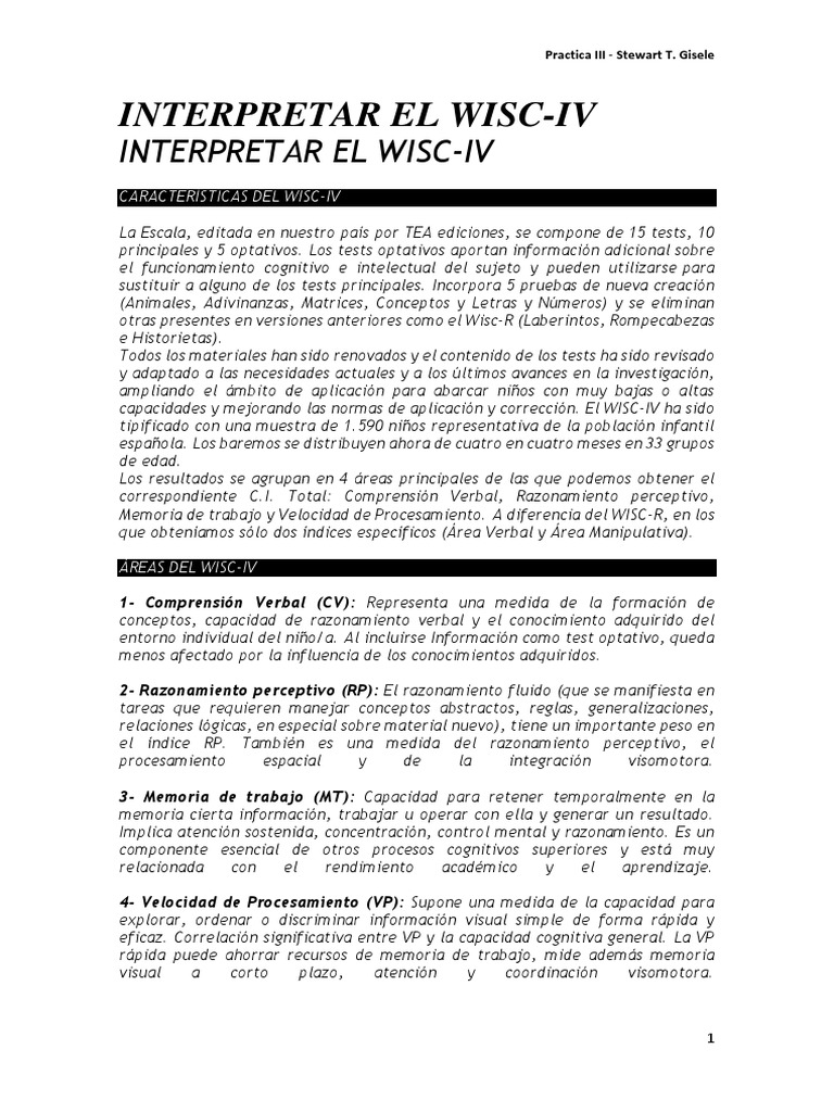 Interpretar El Wisc | PDF | Memoria | Desorden hiperactivo y deficit de atencion