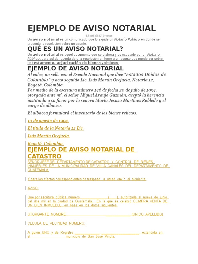 Ejemplo de Aviso Notarial | PDF | Gobierno | Justicia