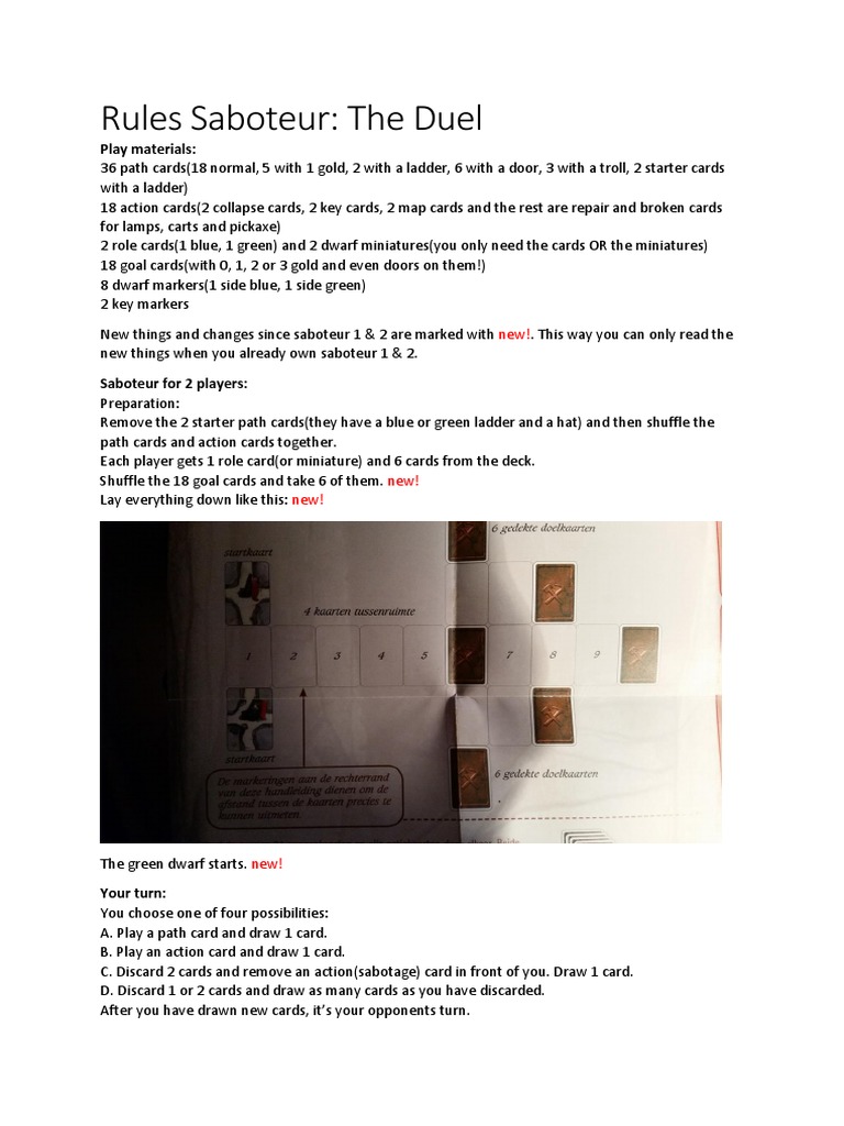Rules Saboteur The Duel | PDF | Playing Cards | Leisure Activities