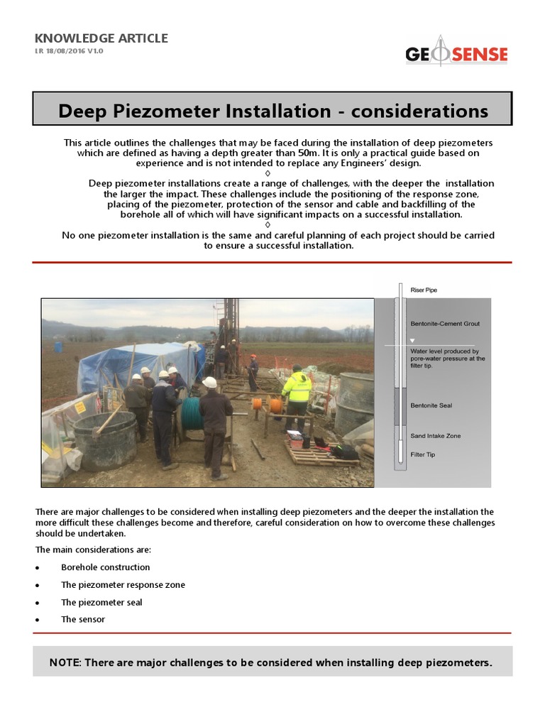 Deep Piezometer Installation Guide | PDF | Casing (Borehole) | Borehole