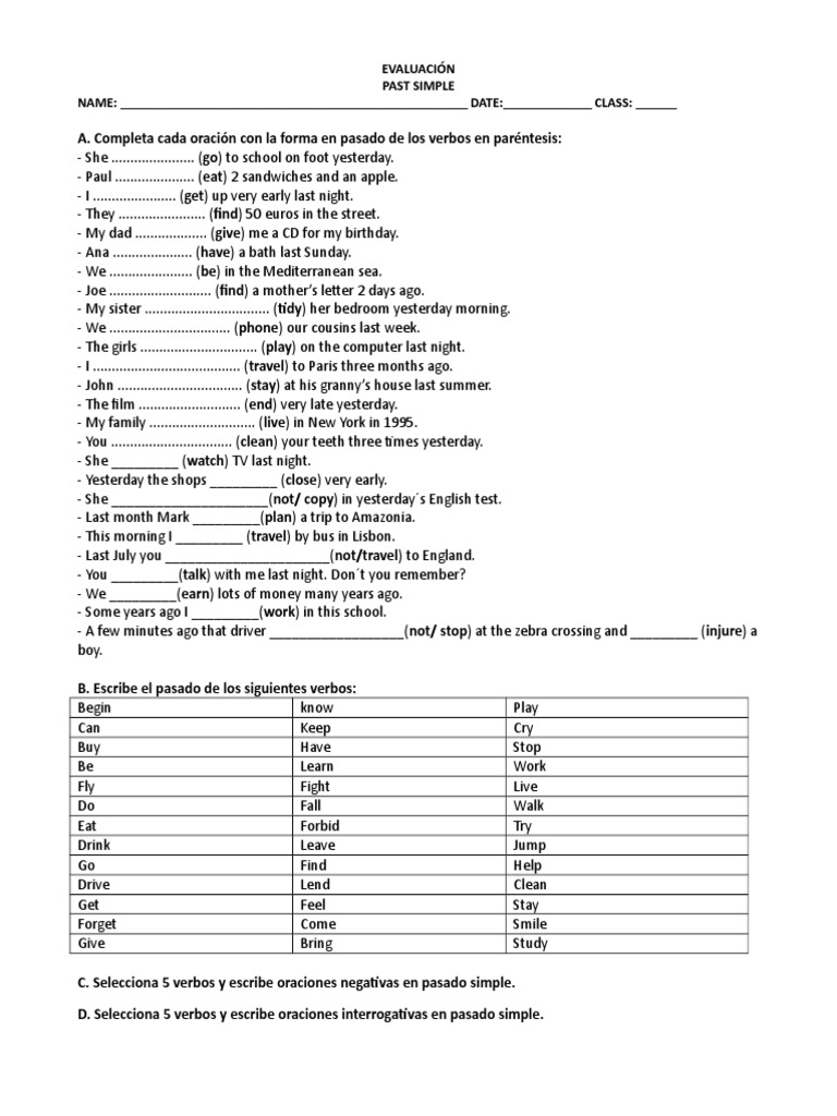 Evaluating Past Simple Tense: A Spanish Grammar Assessment | PDF
