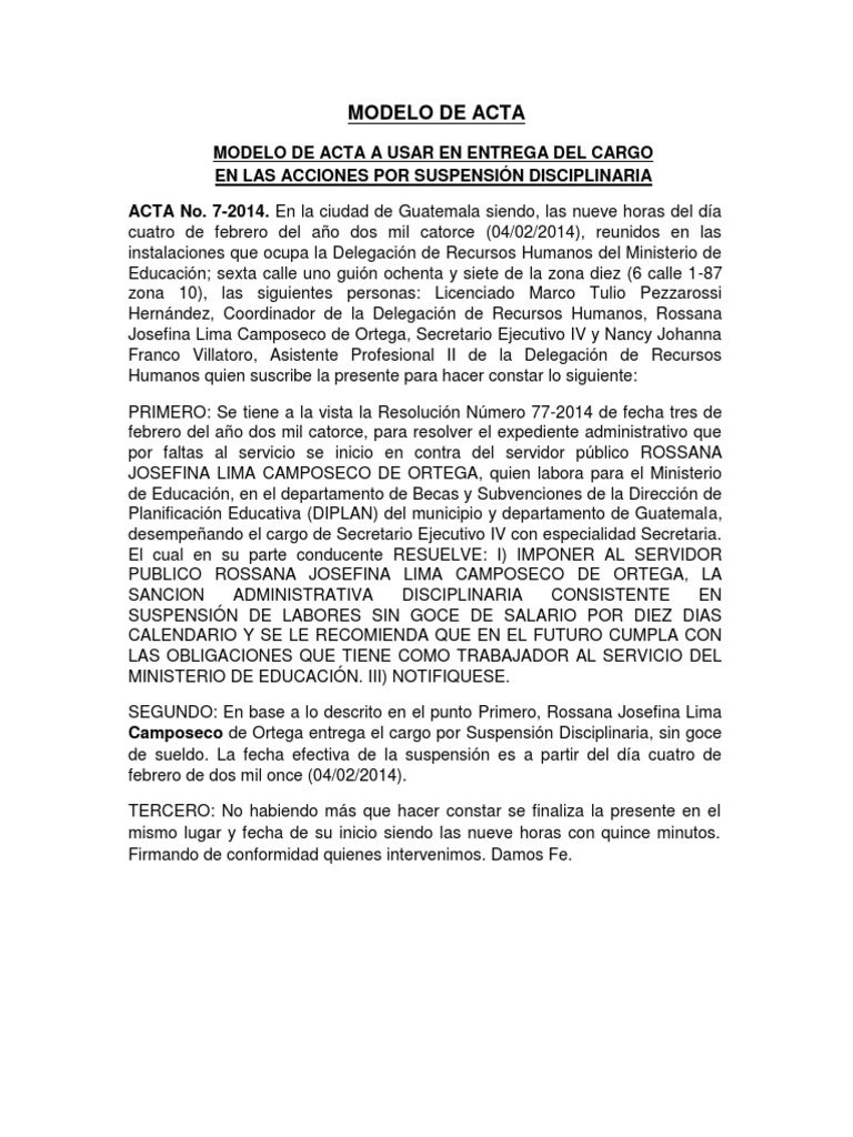 Modelo de Acta | PDF | Guatemala | Educación avanzada