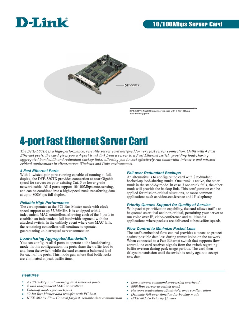Dfe 580tx Datasheet en Uk | PDF | Ethernet | Network Switch