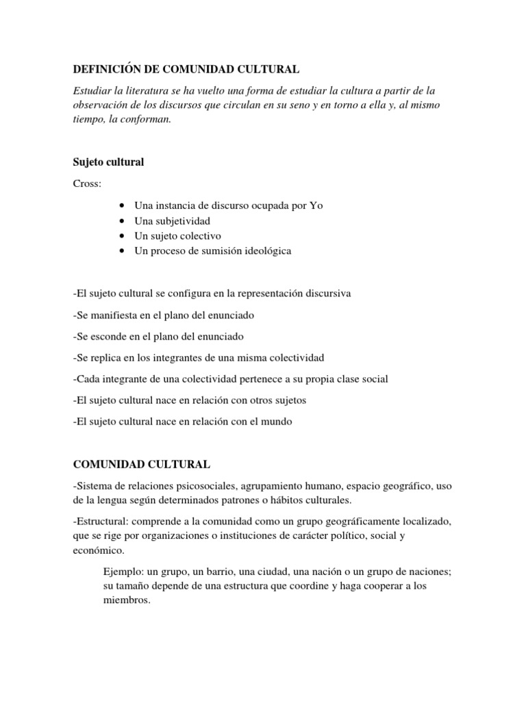 Definición de Comunidad Cultural | Descargar gratis PDF | Nación | Sociedad