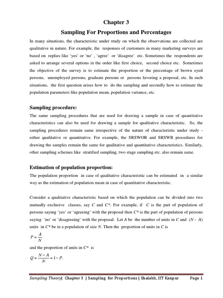 Chapter3 Sampling Proportions Percentages | PDF | Estimator | Sampling ...