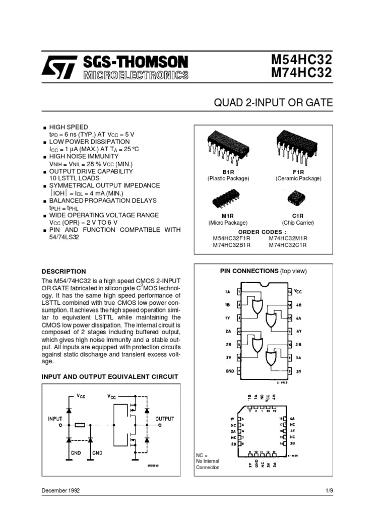 Datasheet 7432 or PDF | PDF | Cmos | Electronic Circuits