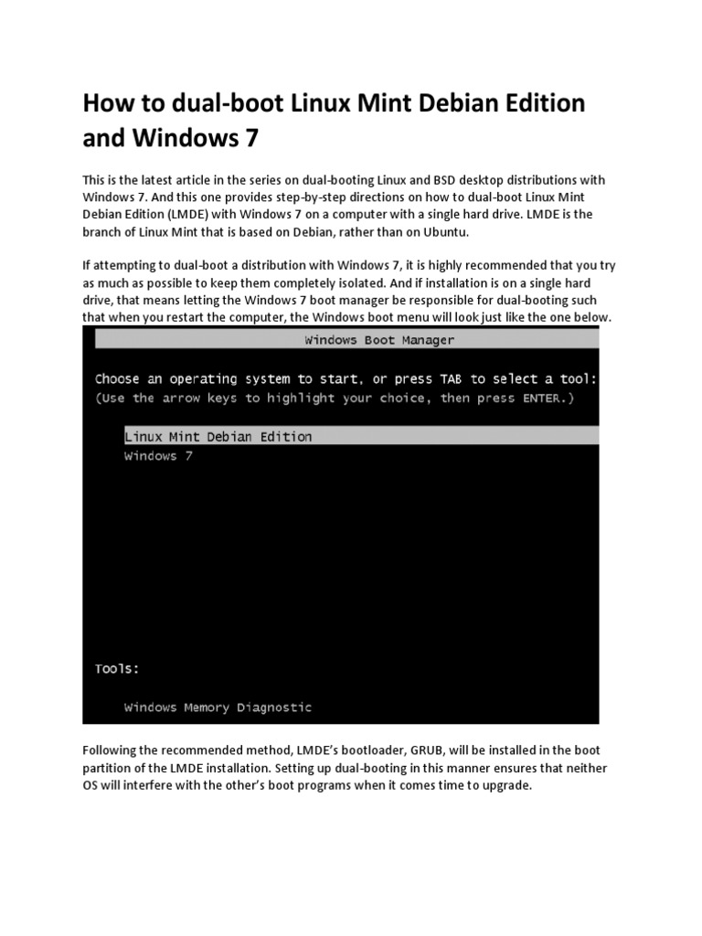 How To Dual-Boot Linux Mint Debian Edition and Windows 7 | PDF ...