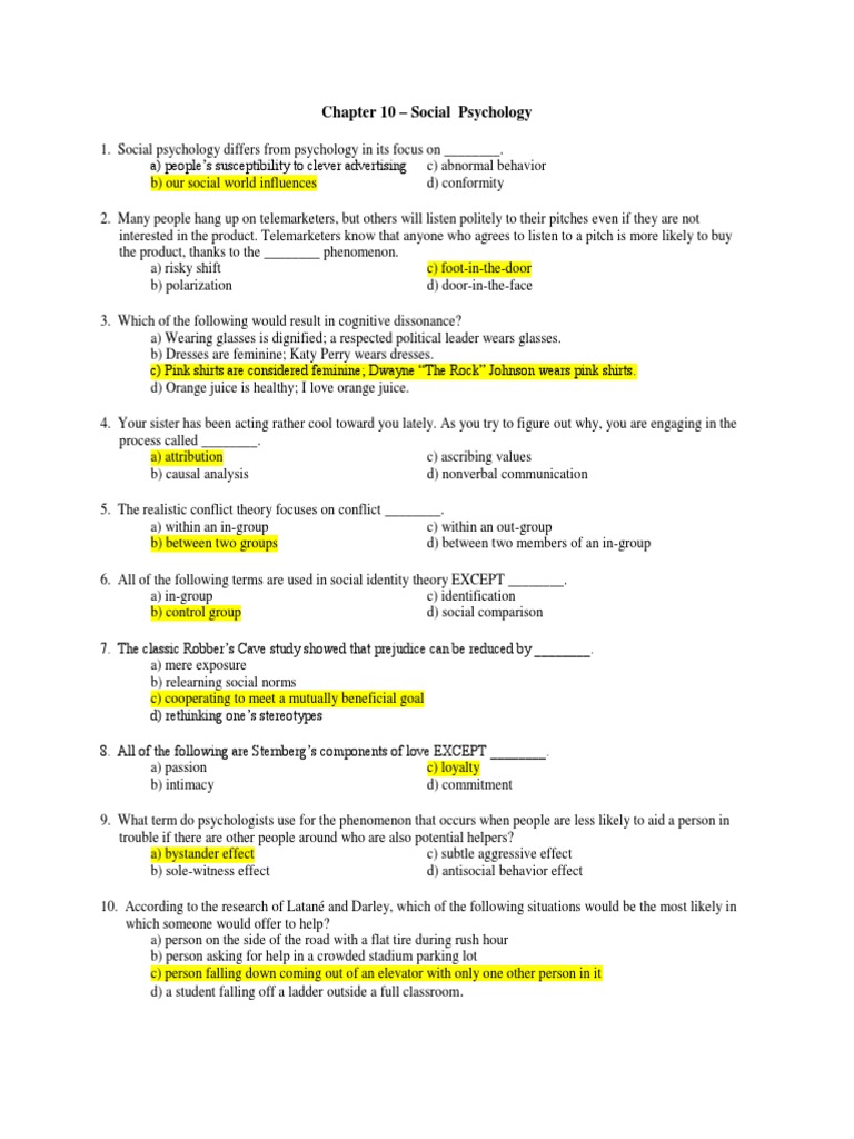 Quiz Social Psychology | PDF | Social Psychology | Psychology