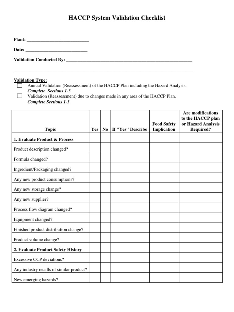 HACCP Validation Checklist (Annual Reassement) | PDF | Hazard Analysis And Critical Control ...
