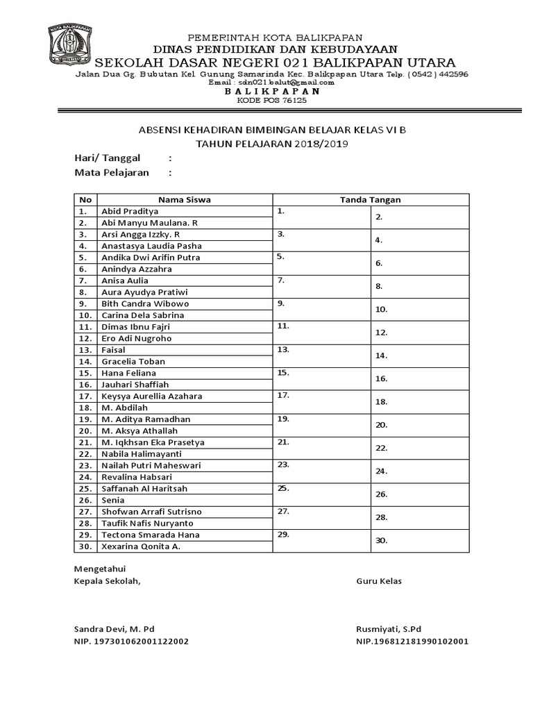 Absensi Bimbel | PDF