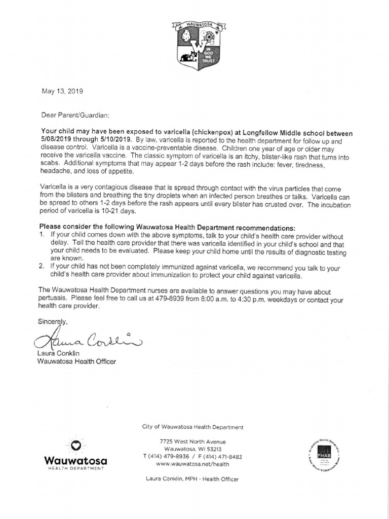 Chicken Pox Letter | PDF