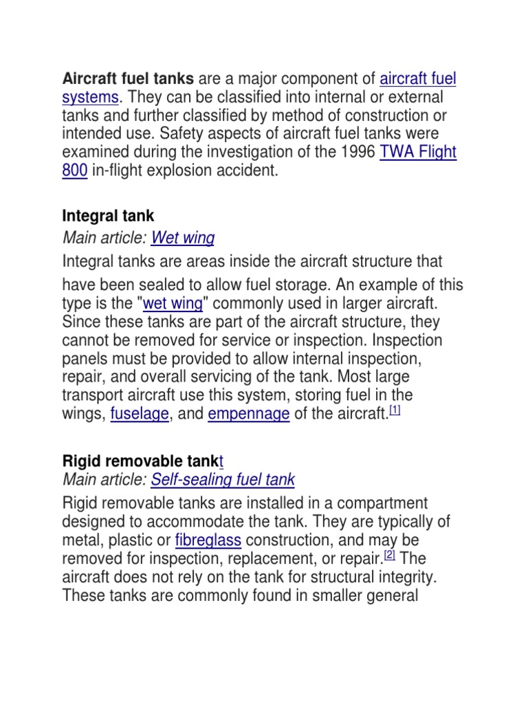 Types and Safety of Aircraft Fuel Tanks | PDF | Aviation | Aircraft