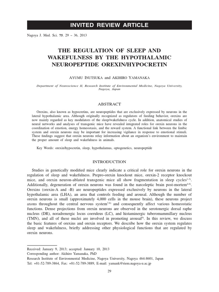 The Regulation of Sleep and Wakefulness by The Hypothalamic ...