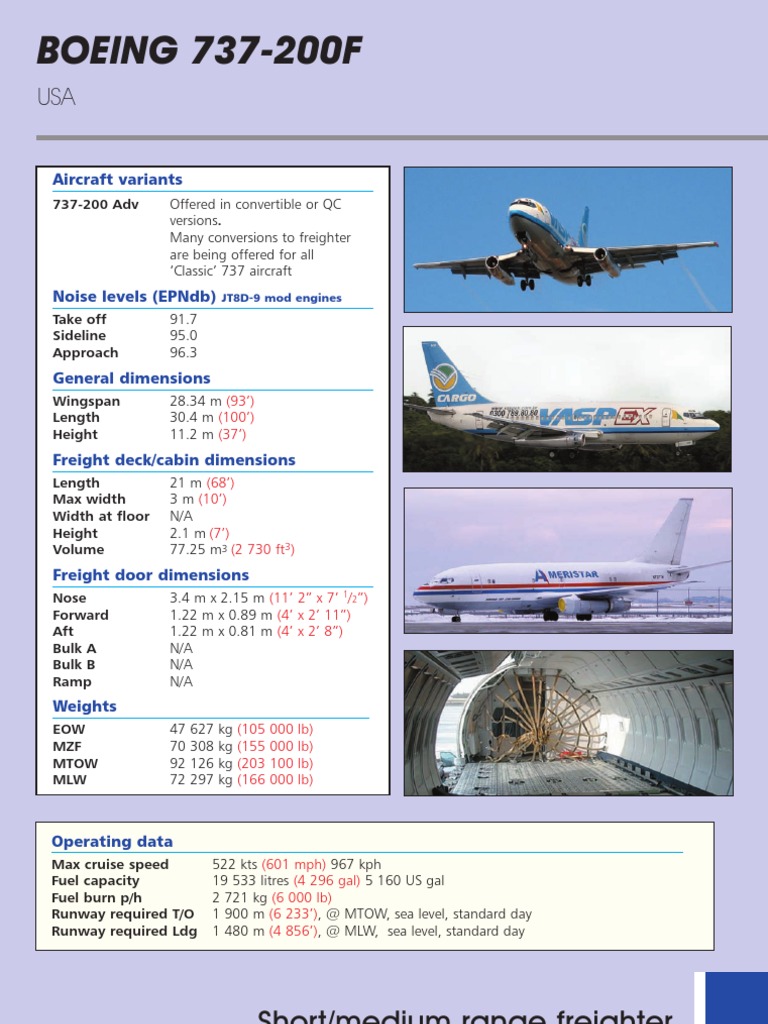 Boeing 737-200F Specifications Overview | PDF | Aerospace Engineering ...