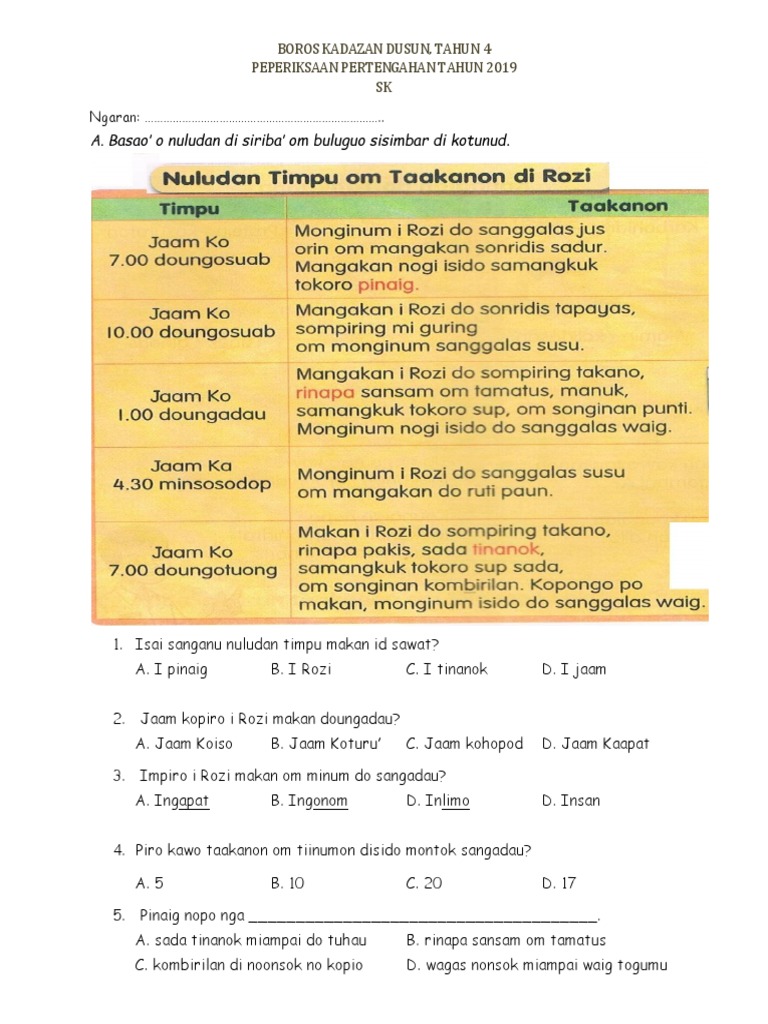Peperiksaan Pertengahan BKD Tahun 4 2019 | PDF