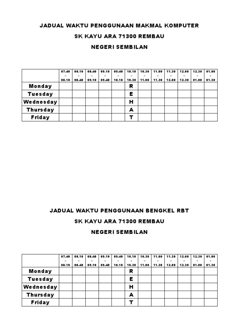 SK Kayu Ara Computer Lab & Workshop Timetable | PDF