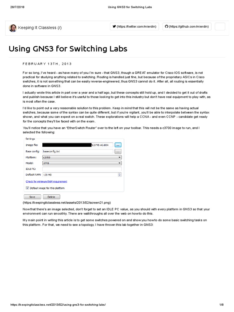 Using GNS3 For Switching Labs | PDF | Networking Standards | Computer ...