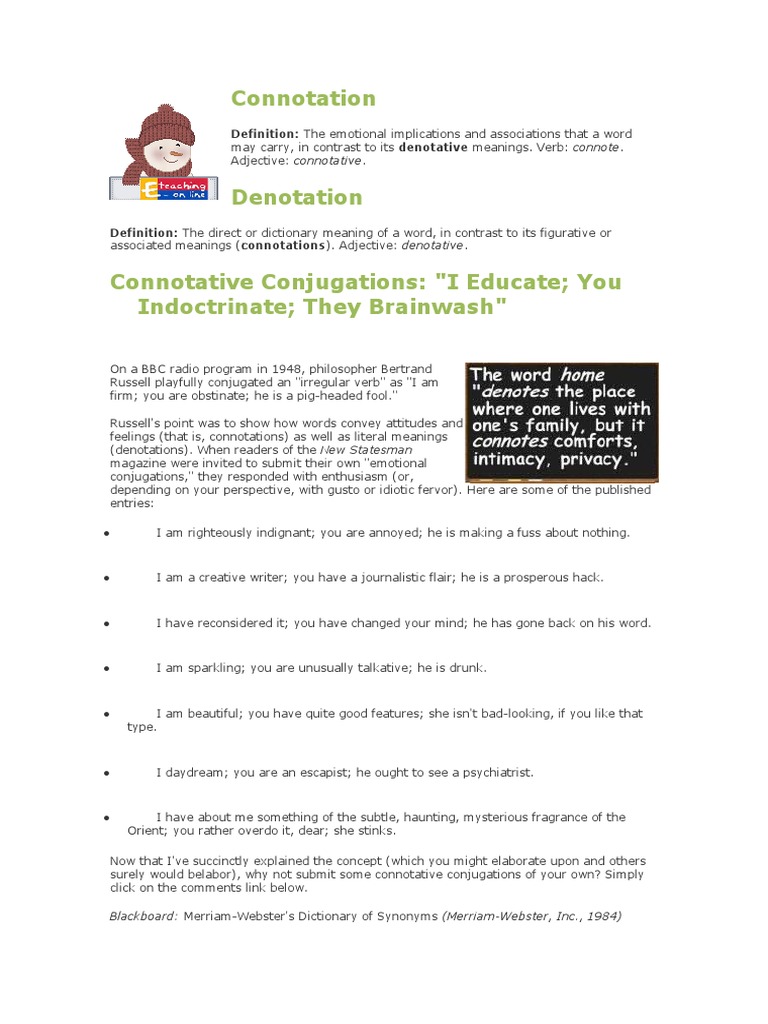 Connotation vs. Denotation | PDF | Semantics | Language Mechanics